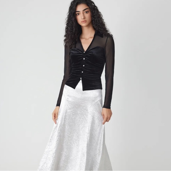 Cider | Tops | New Cider Velvet Sheer Vintage Rhinestone Elegant Blouse Large Xl | Poshmark